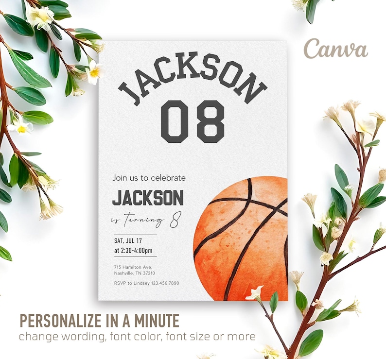 Sport Game Printable Birthday Invitation, Editable Invitation, NBA ...