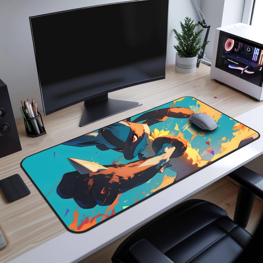 Lucario Mouse Pad, Aura Pokemon Desk Mat, Gaming Mousepad, Anime Desk ...