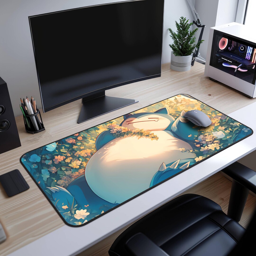 Snorlax Desk Mat, Cute Gaming Mouse Pad, XL Mousepad, Forest Theme, Non ...