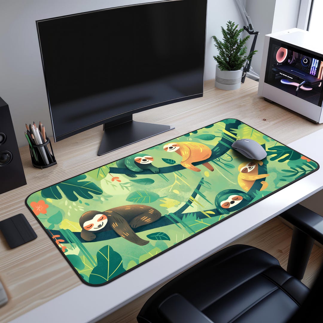 Kawaii Sloth Mouse Pad, Cute Jungle Desk Mat, Adorable Sleeping Sloths ...