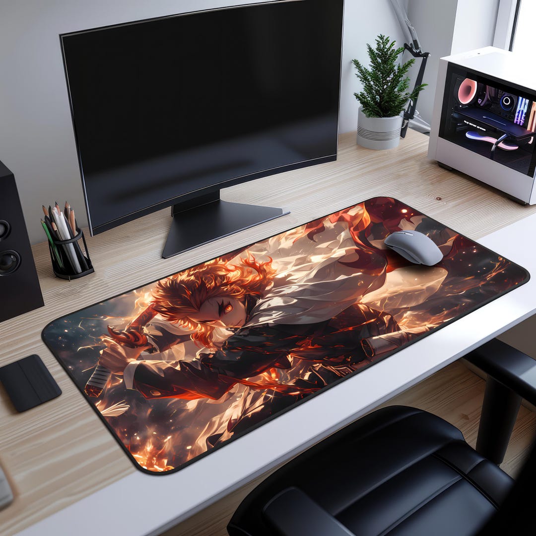 Kyojuro Rengoku Mouse Pad, Demon Slayer Anime Desk Mat, Premium Quality ...
