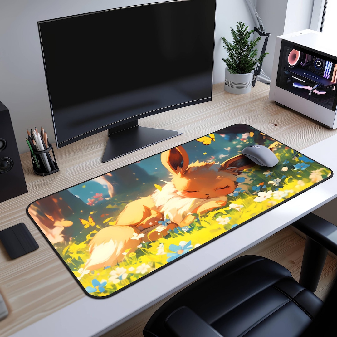 Eevee Pokemon Mouse Pad, Cute Gaming Desk Mat, Anime Desk Pad, Large ...