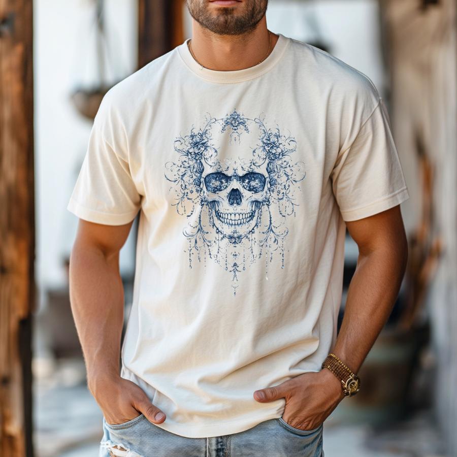 Skull T-shirt, Detailed Skull Graphic Tee, Edgy Style Shirt, High ...