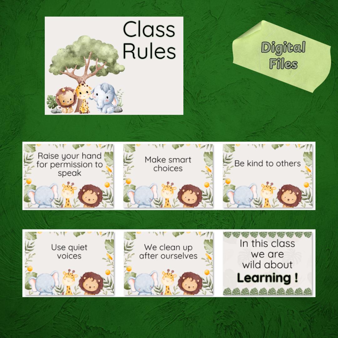 Safari Jungle Classroom Decor Set: Alphabet, Numbers, Shapes (digital ...