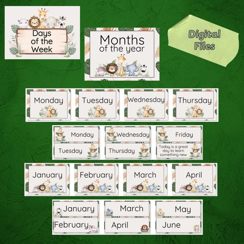 Safari Jungle Classroom Decor Set: Alphabet, Numbers, Shapes (digital ...