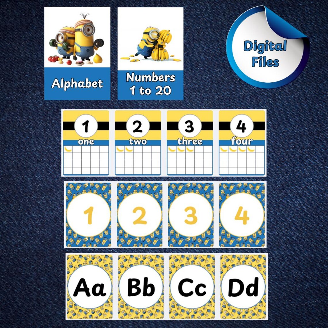 Minion-themed Classroom Posters | Alphabet, Numbers, Phonics, Shapes ...
