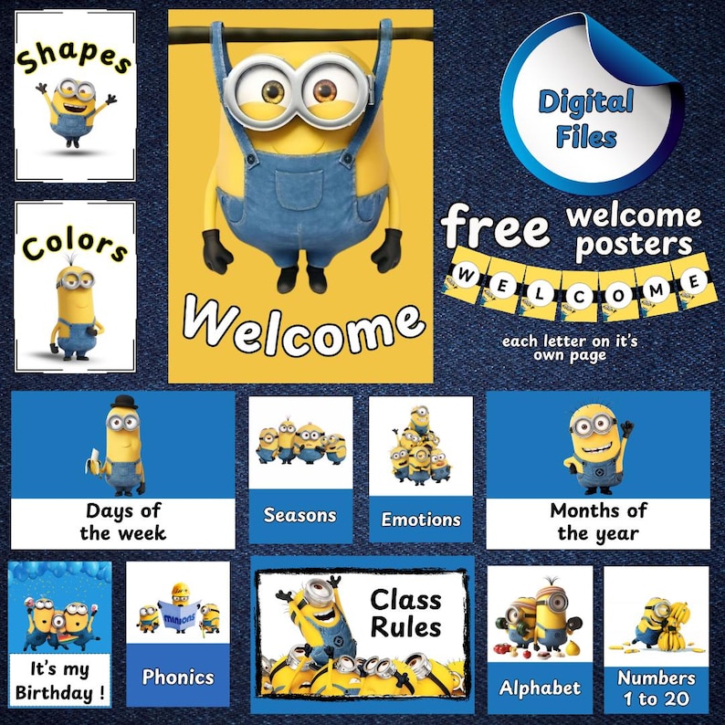 Minion-themed Classroom Posters | Alphabet, Numbers, Phonics, Shapes ...
