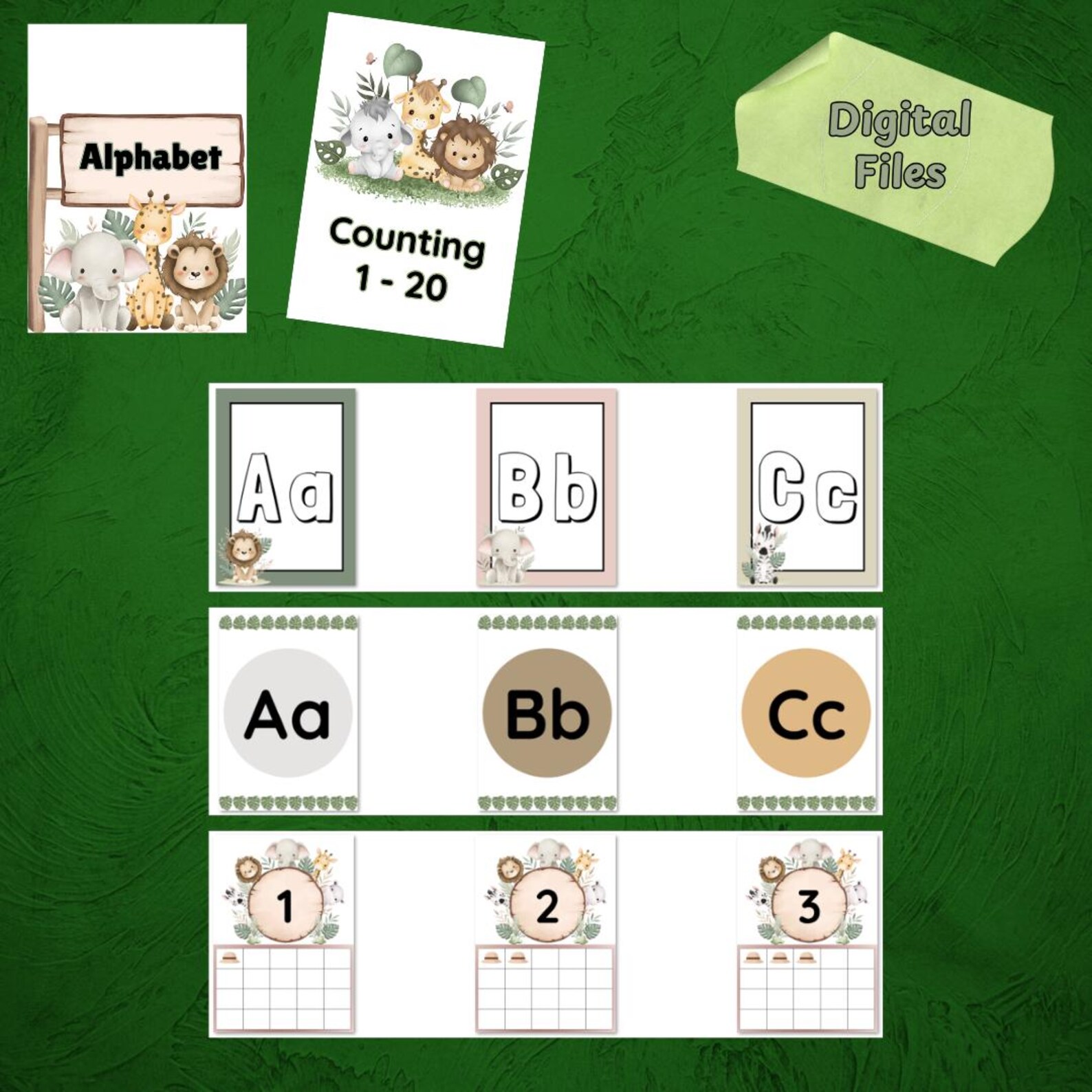 Safari Jungle Classroom Decor Set: Alphabet, Numbers, Shapes (digital ...