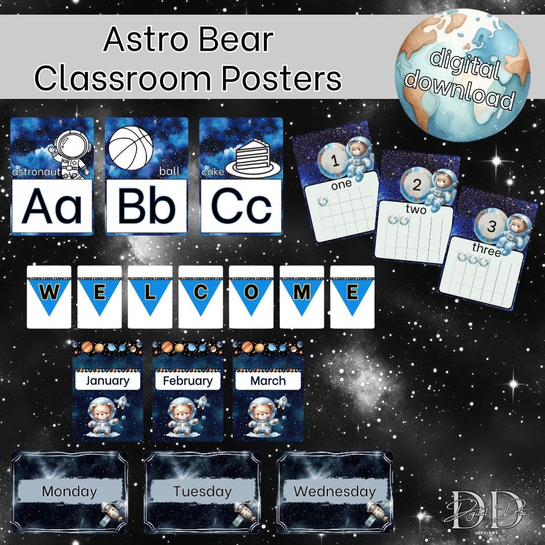 Astro Bear Classroom Decor Bundle | Space Theme Classroom Posters ...