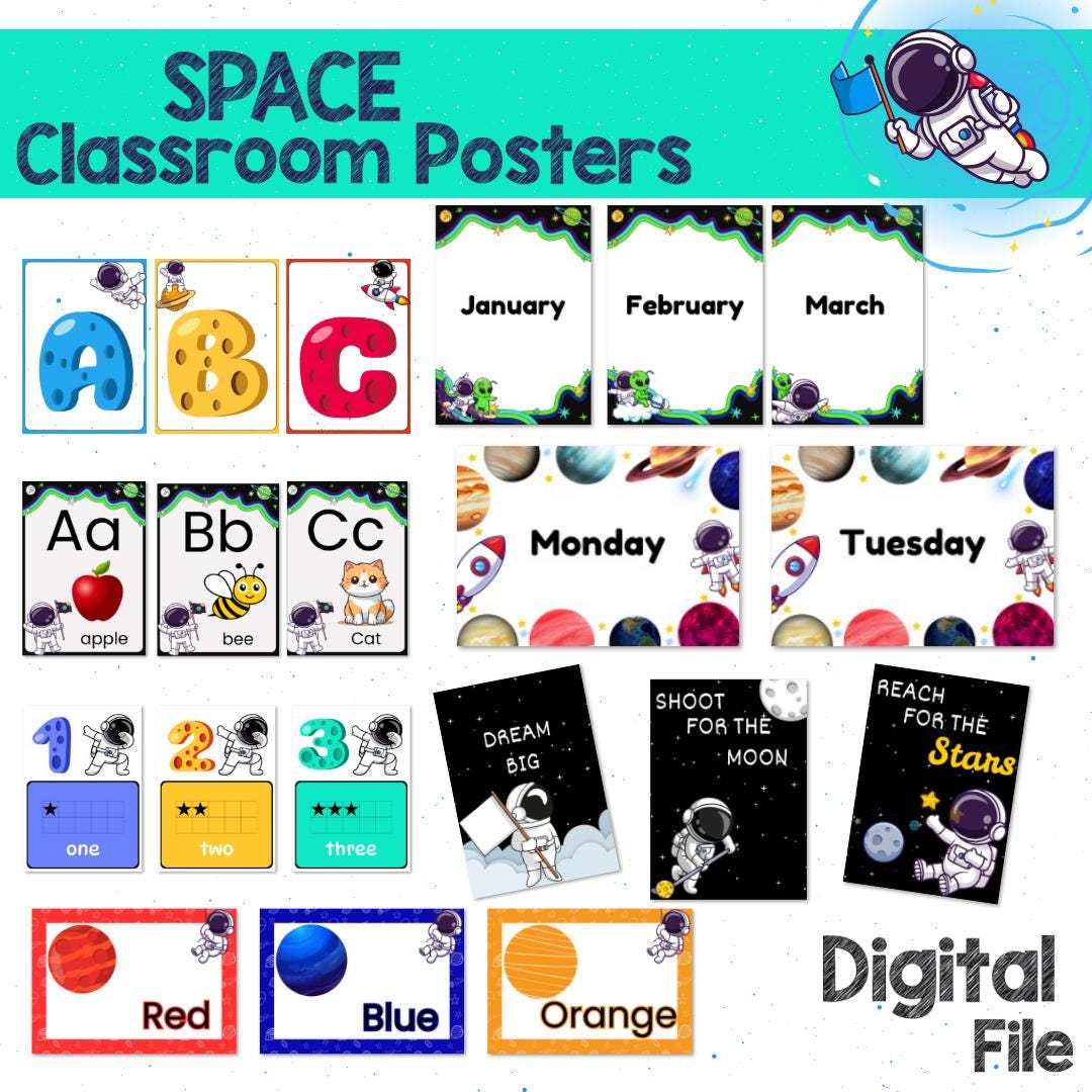 Space-themed Classroom Decor | Counting & Alphabet Posters | Digital ...