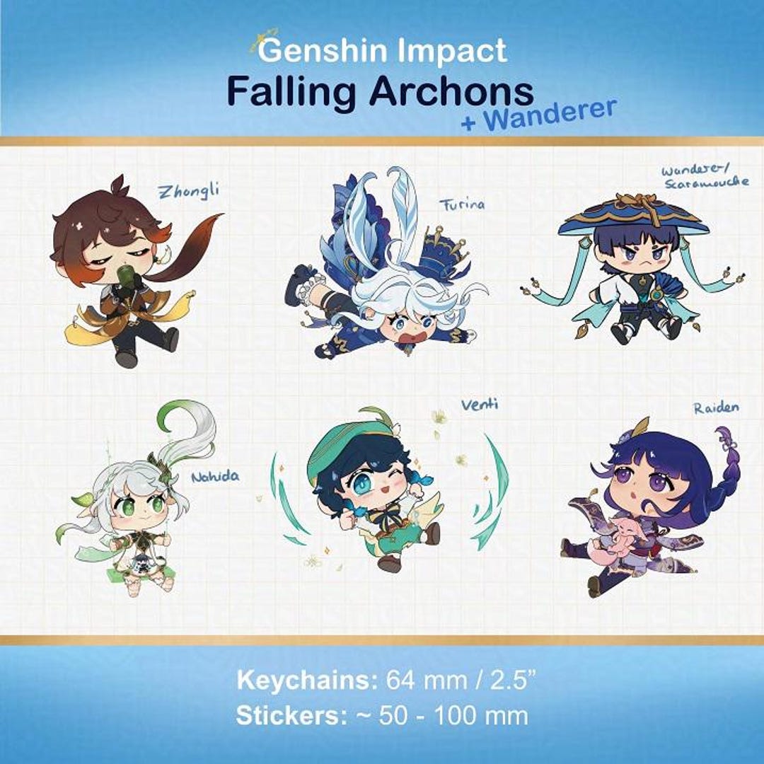 Genshin Impact Archon Chibi Sticker Set + Glitter Epoxy Keychains ...