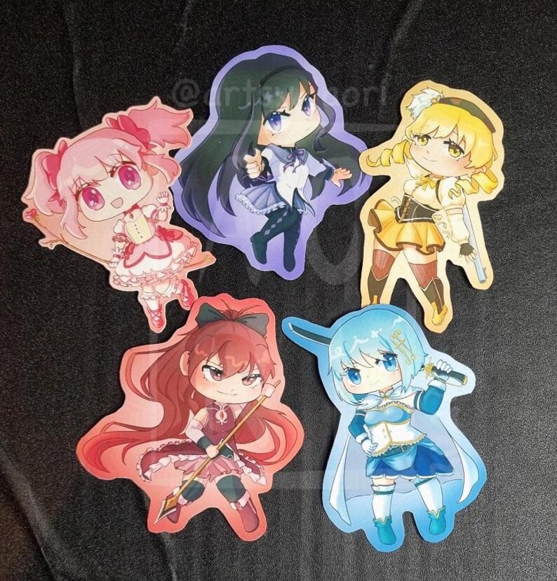 Puella Magi Madoka Magica Chibi Sticker Pack & Acrylic Pins, Anime ...