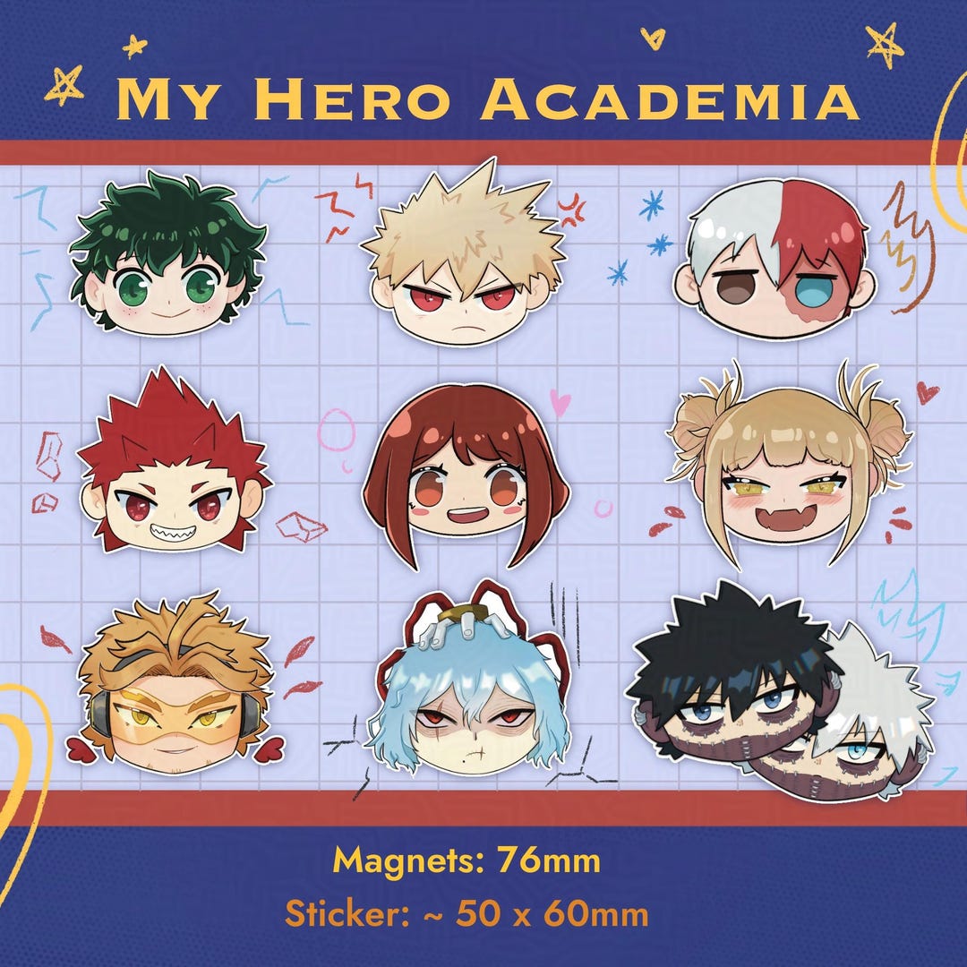 MHA Fridge Magnets & Sticker Set, My Hero Academia, BNHA Merch, Anime ...