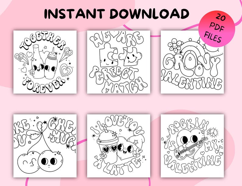 Groovy Valentine's Day Coloring Pages (20 Pages) - Etsy