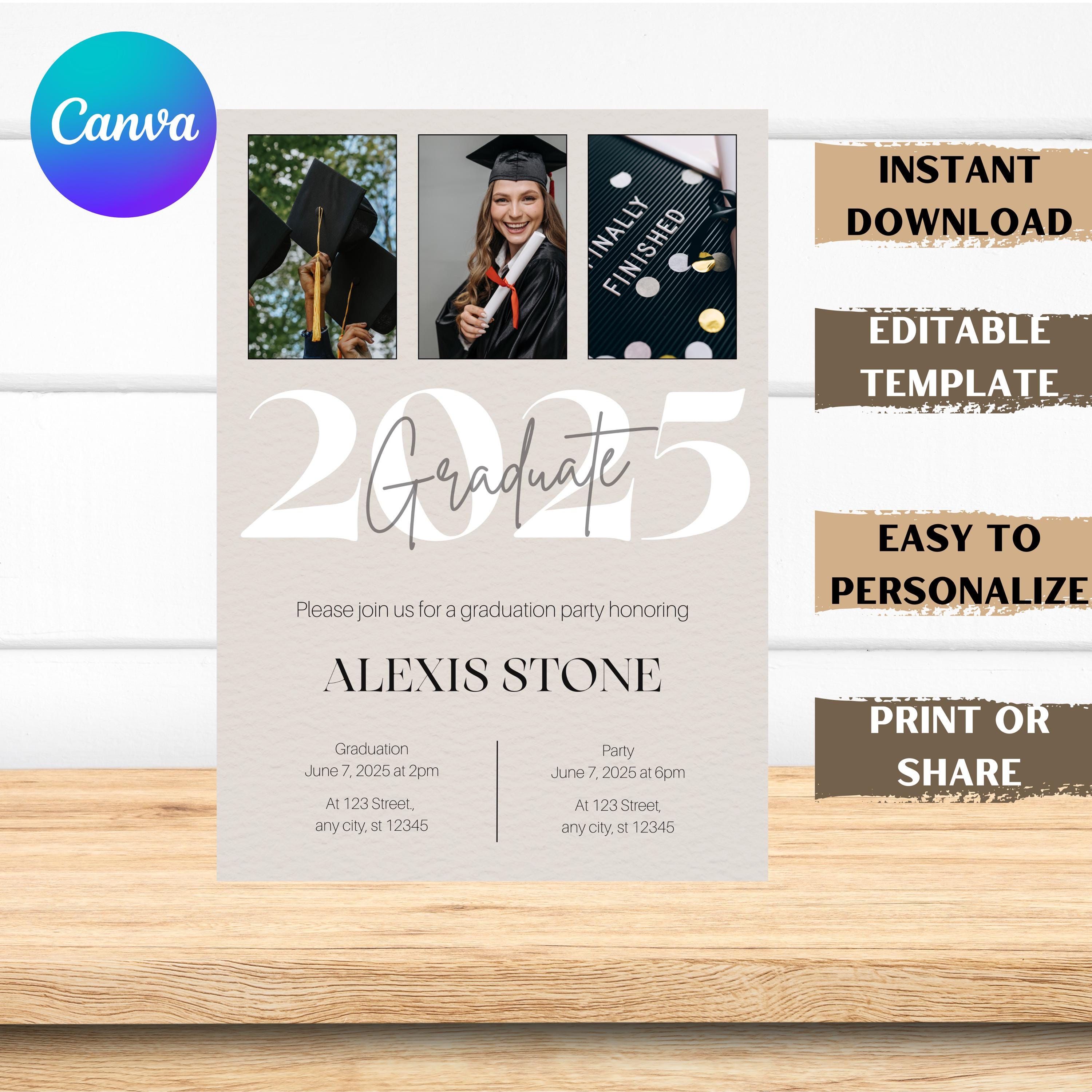 2025 Graduation Invitation Template | Editable Canva Invite | Modern ...