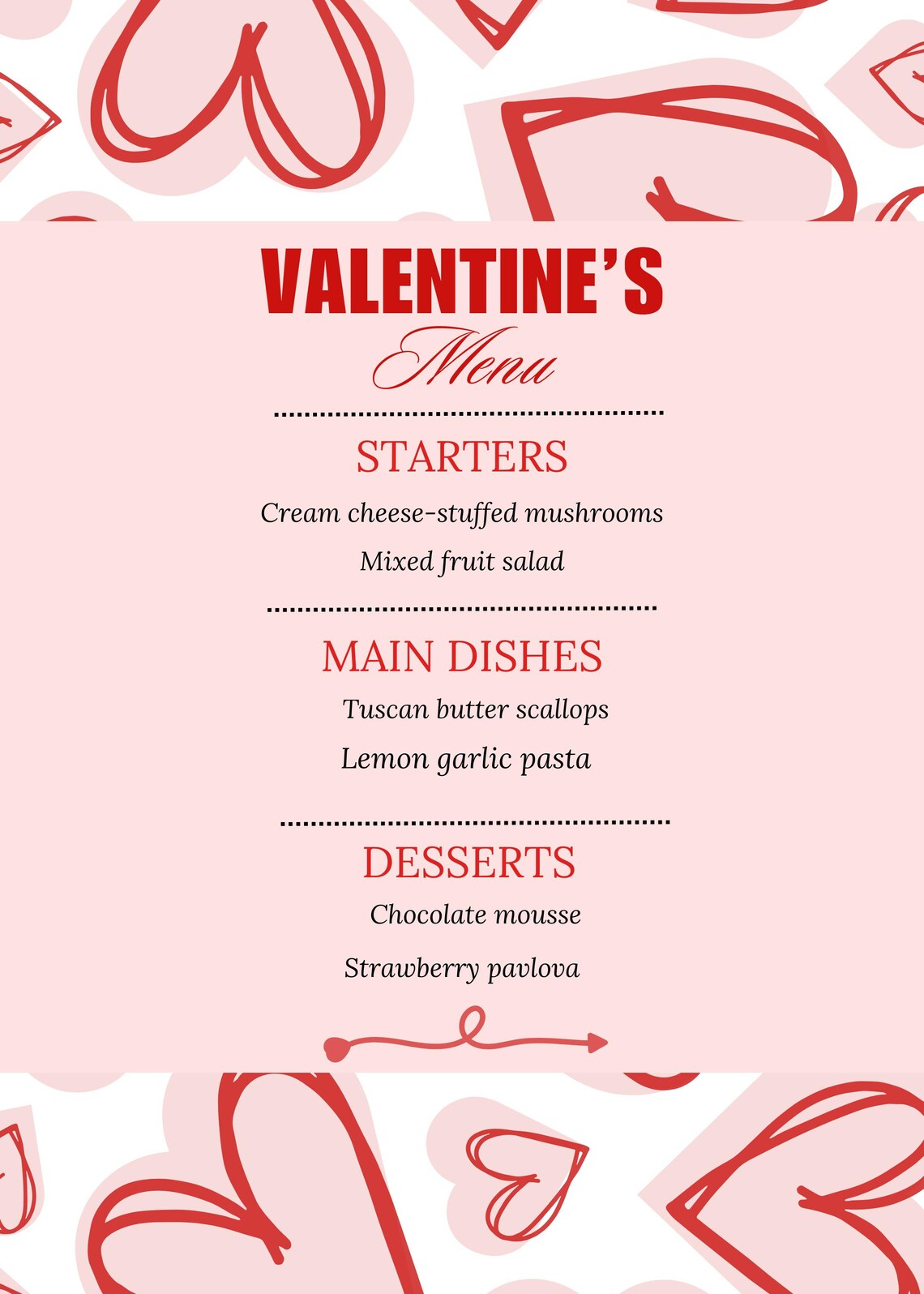 Editable Valentine's Day Menu Template, Printable Romantic Menu Card ...