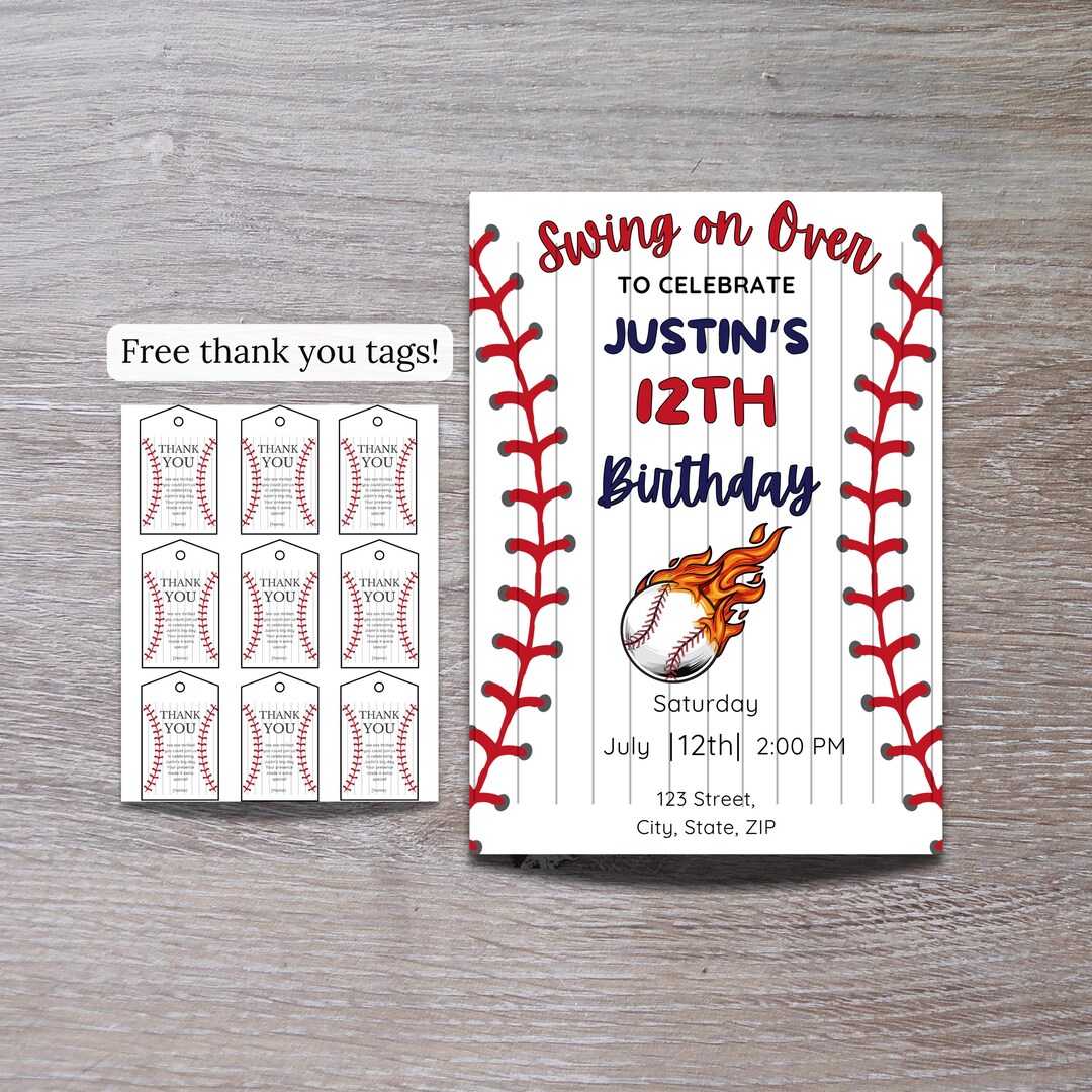 Editable Baseball Birthday Invitation – Digital Canva Template ...