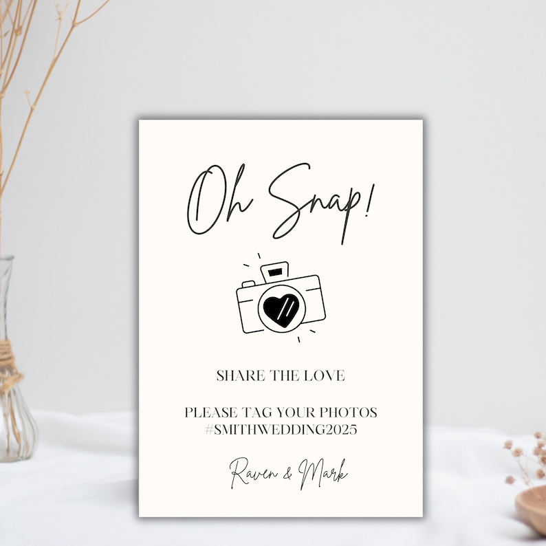 Oh Snap Wedding Hashtag Sign Template | Minimalist Canva Design for ...