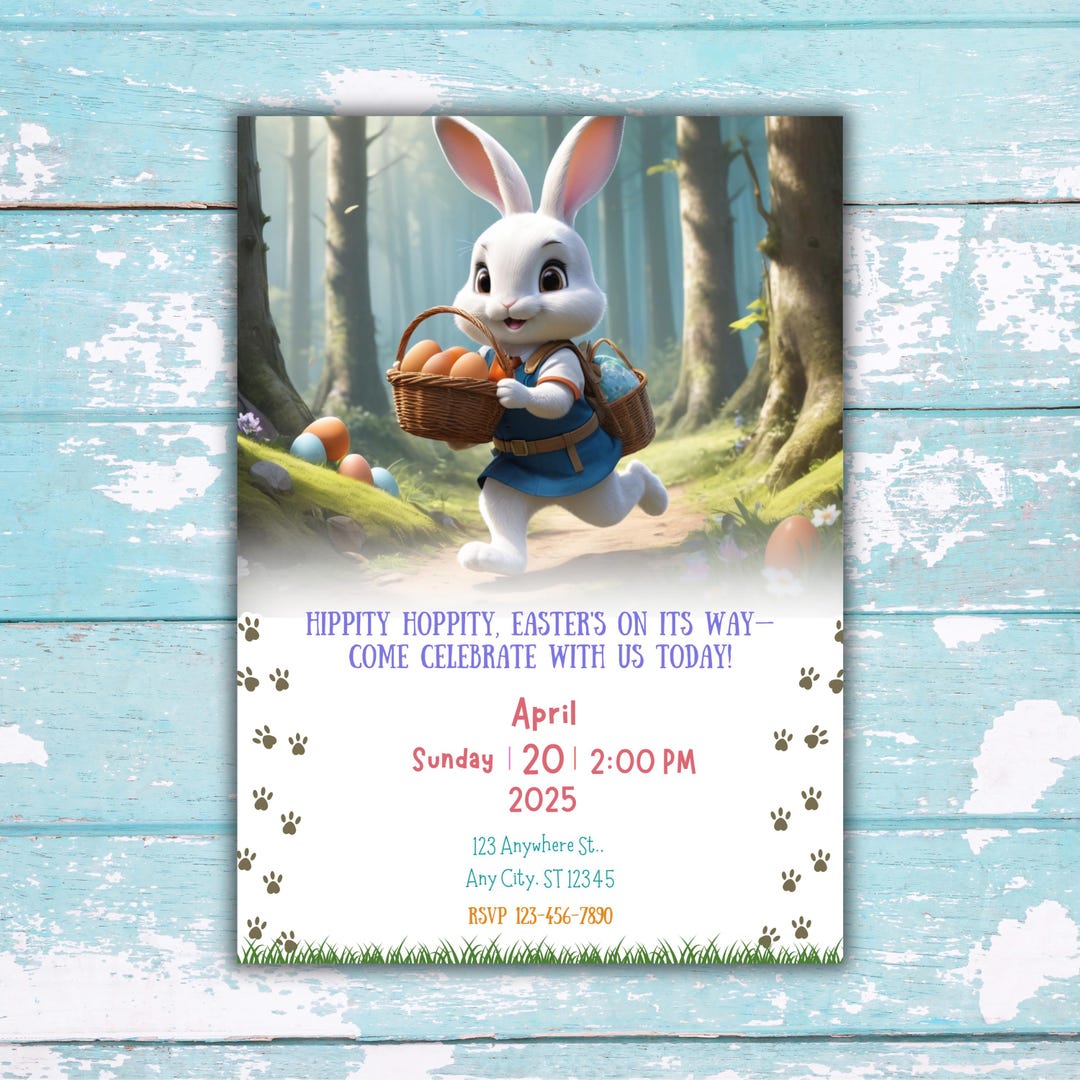 Easter Bunny Invitation Egg Hunt Editable | Cute Spring Party Canva ...