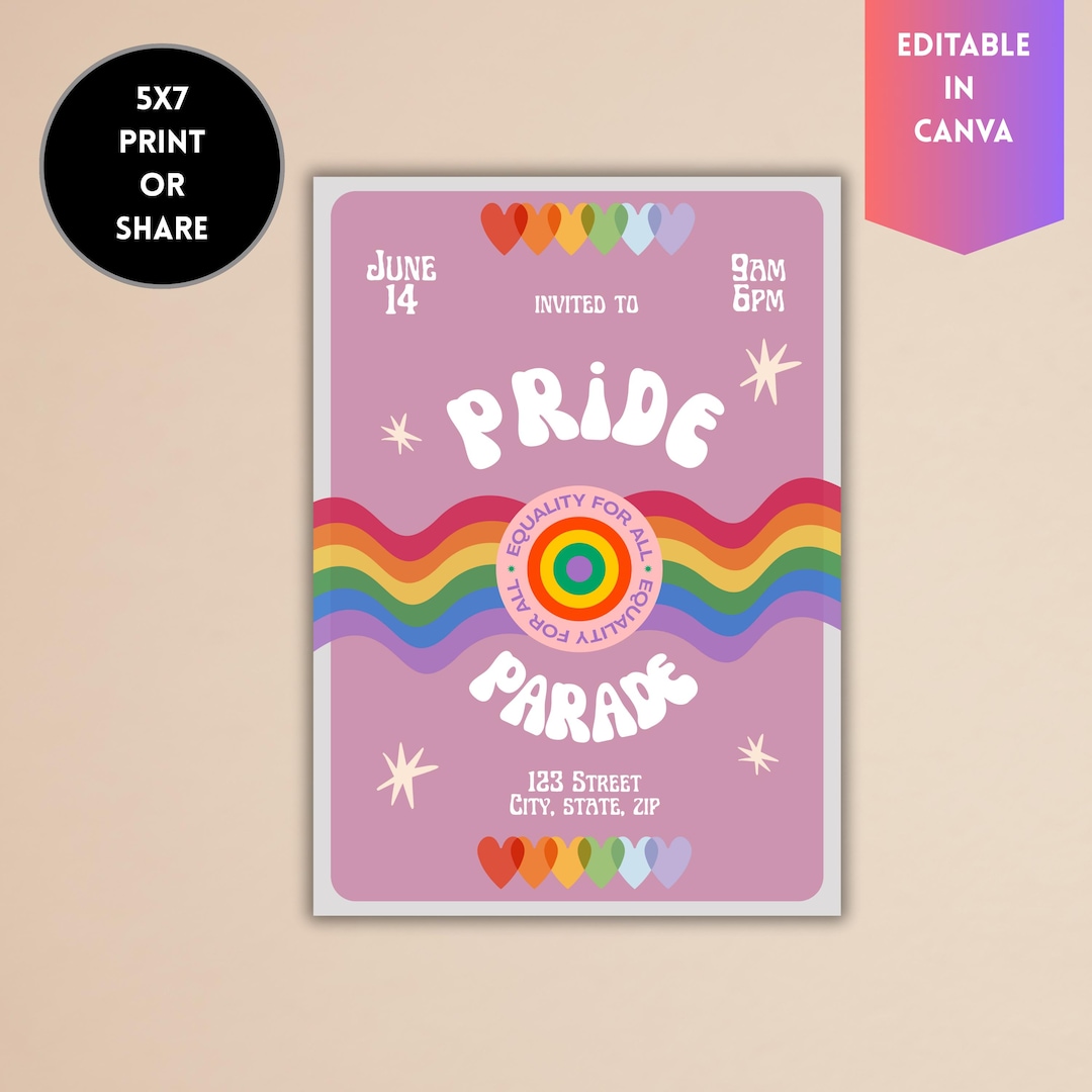Editable Pride Parade Invitation Template | Rainbow LGBTQ+ Event Flyer ...