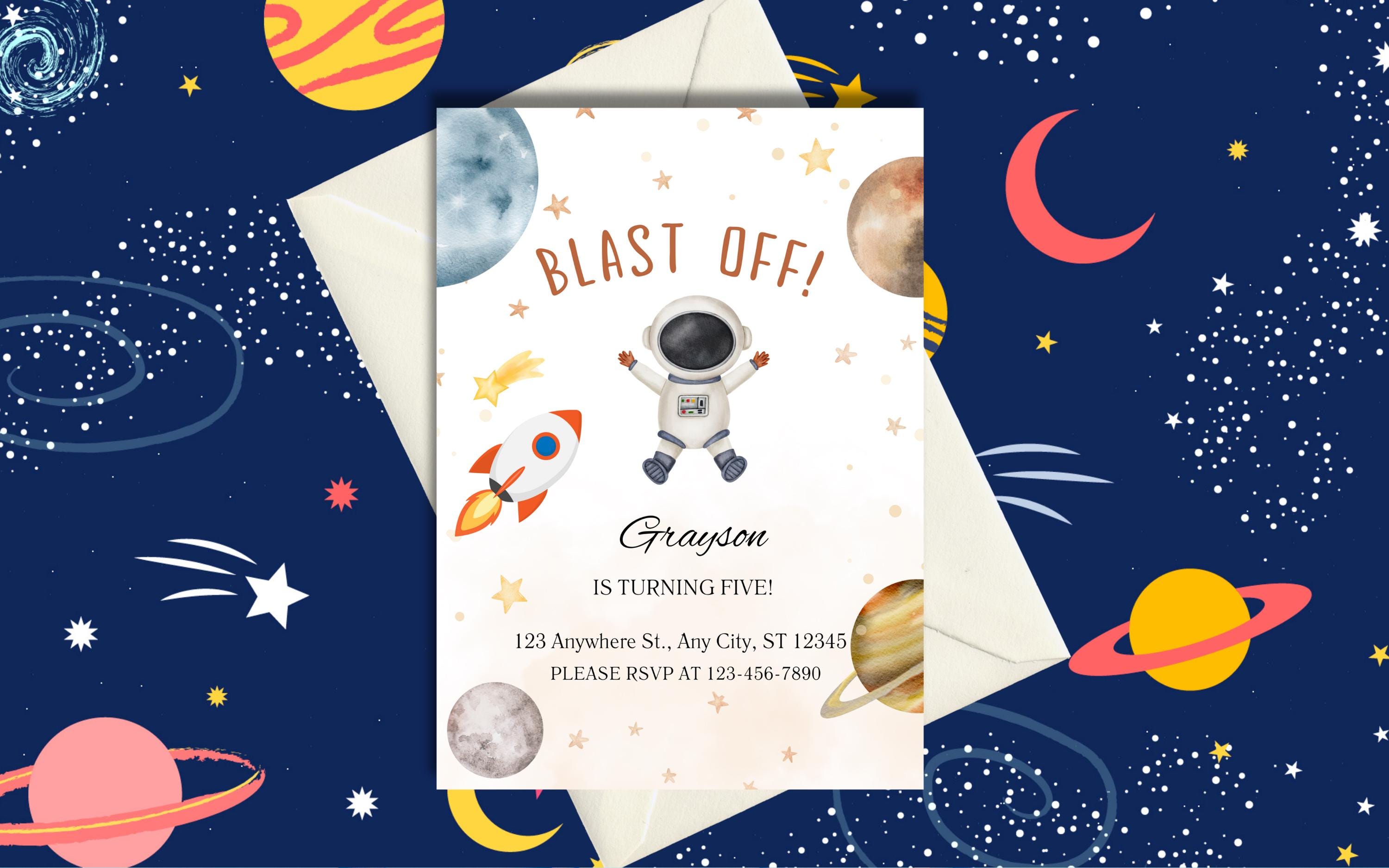 Blast off Birthday Invitation | Outer Space Astronaut Party Template ...