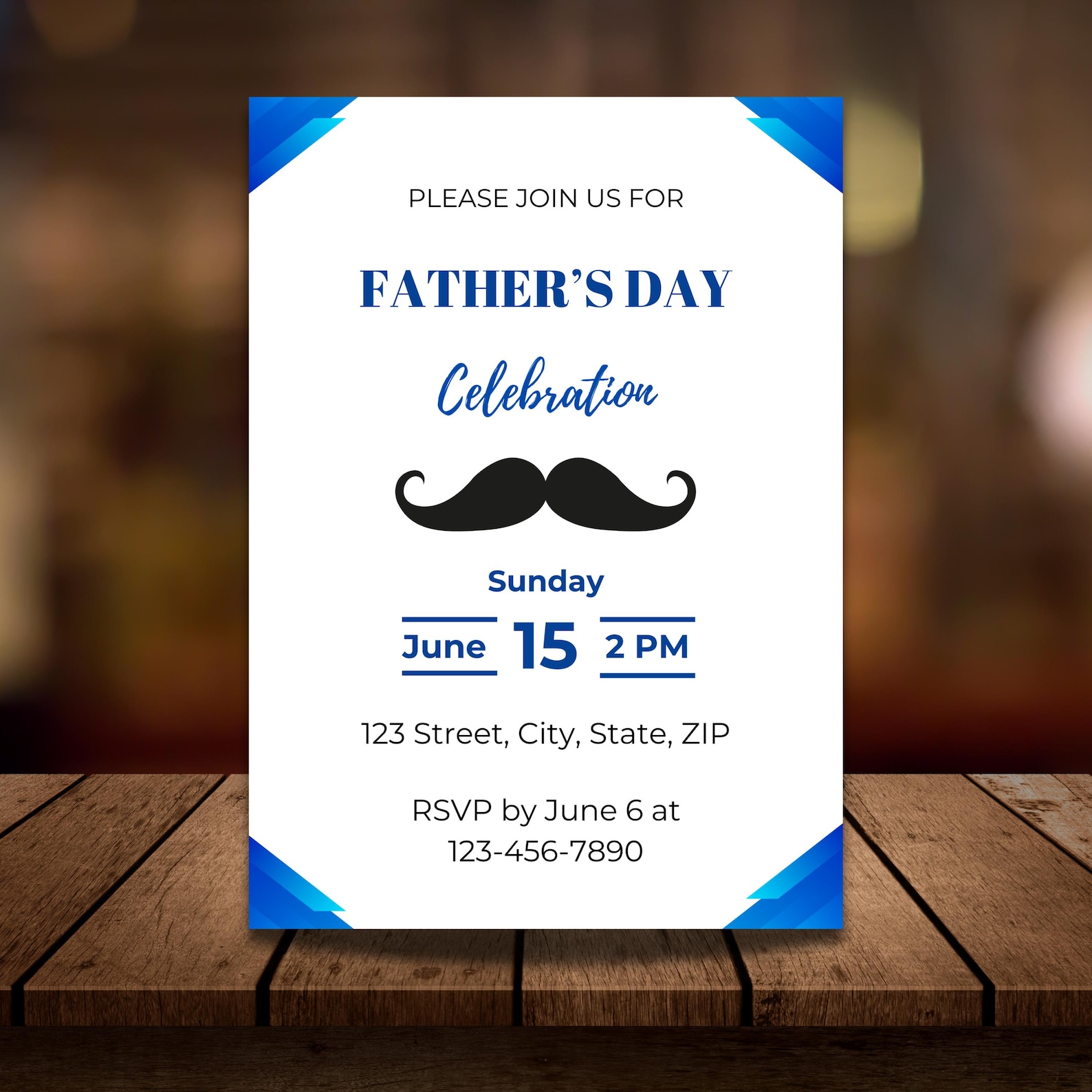 Editable Father's Day Invitation Template | Blue & Black Mustache ...