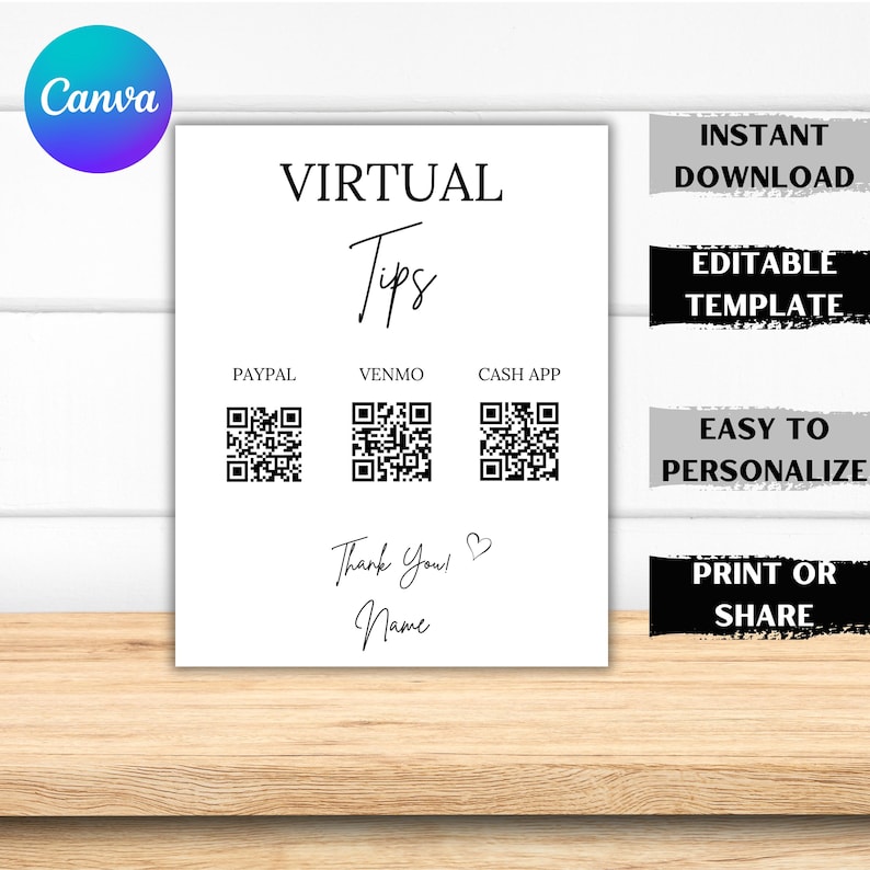 Editable QR Code Tip Sign Template for Nail Techs & Salons | Digital ...