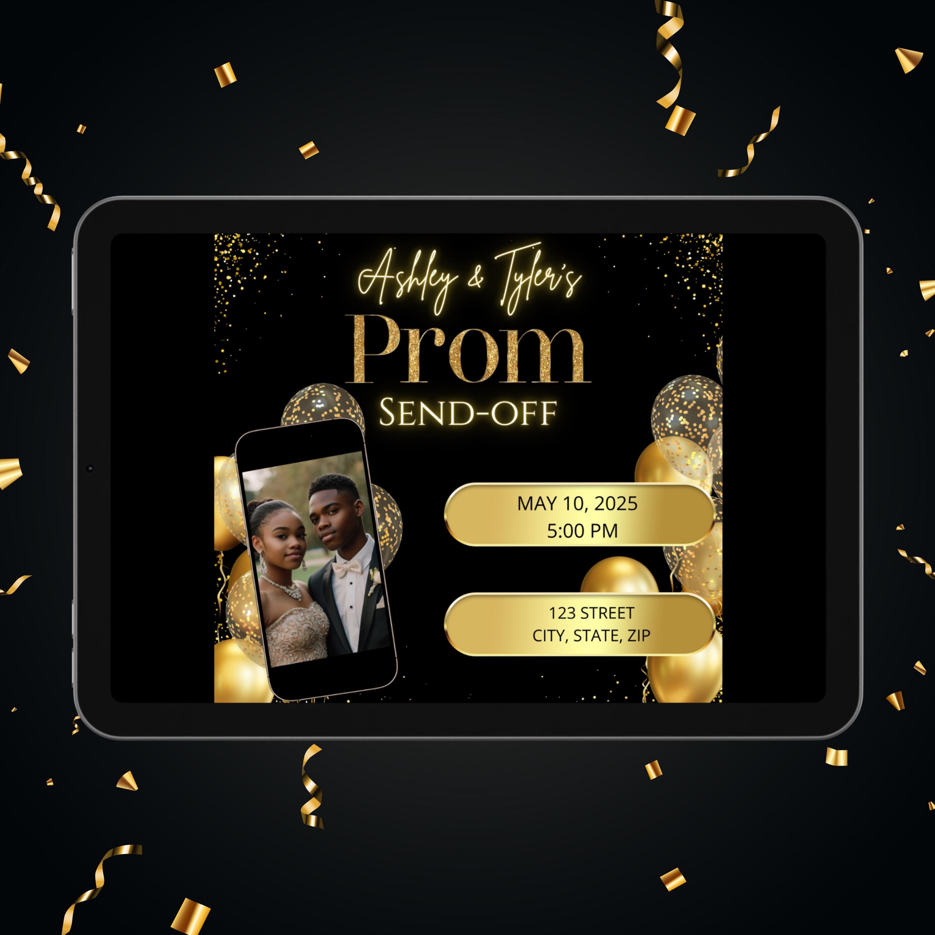 Prom Send off Invitation Template - Editable Black and Gold Canva ...