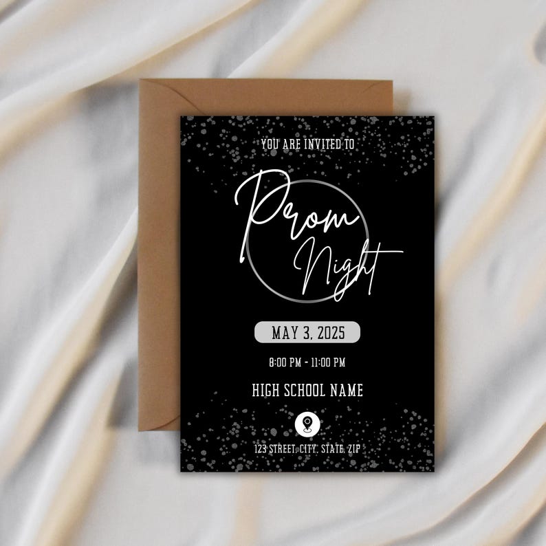 Editable Prom Night Invitation Template | Black & Silver Canva Send-off ...