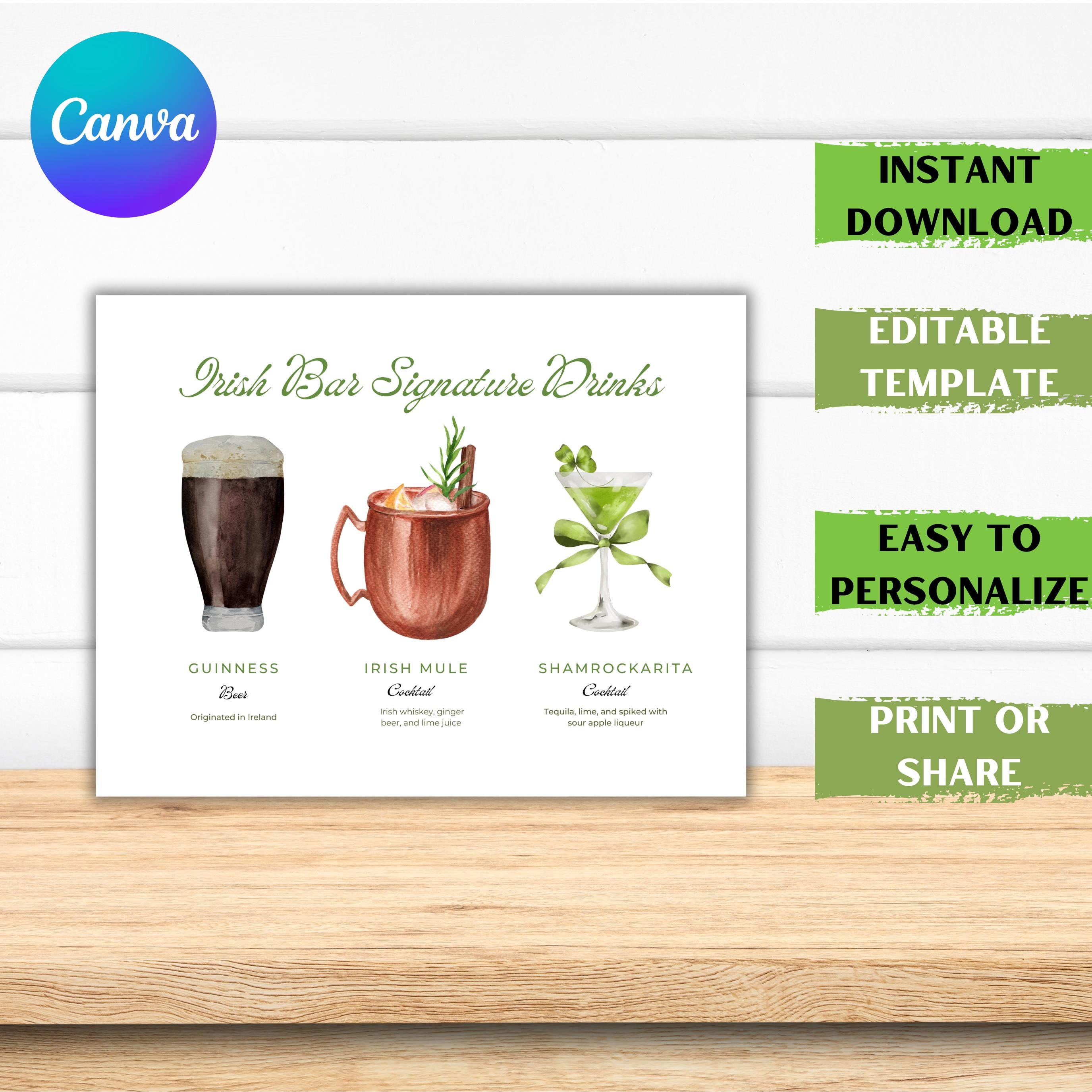 Irish Bar Menu - Editable Canva Template, Customizable Pub Menu ...