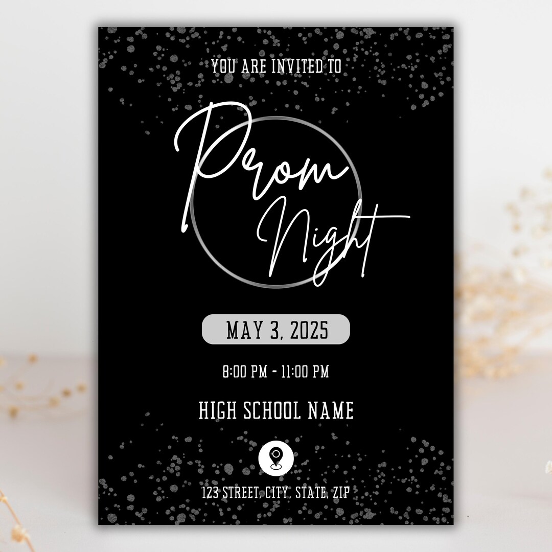 Editable Prom Night Invitation Template | Black & Silver Canva Send-off ...