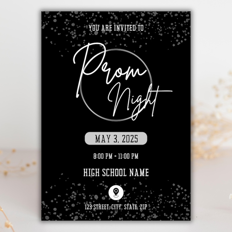 Editable Prom Night Invitation Template | Black & Silver Canva Send-off ...