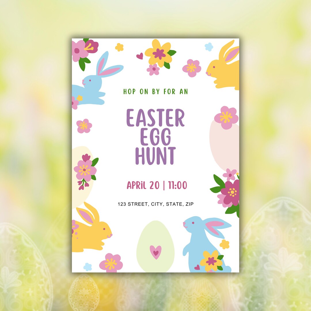 Spring Easter Egg Hunt Invitation - Pastel Party Canva Template ...