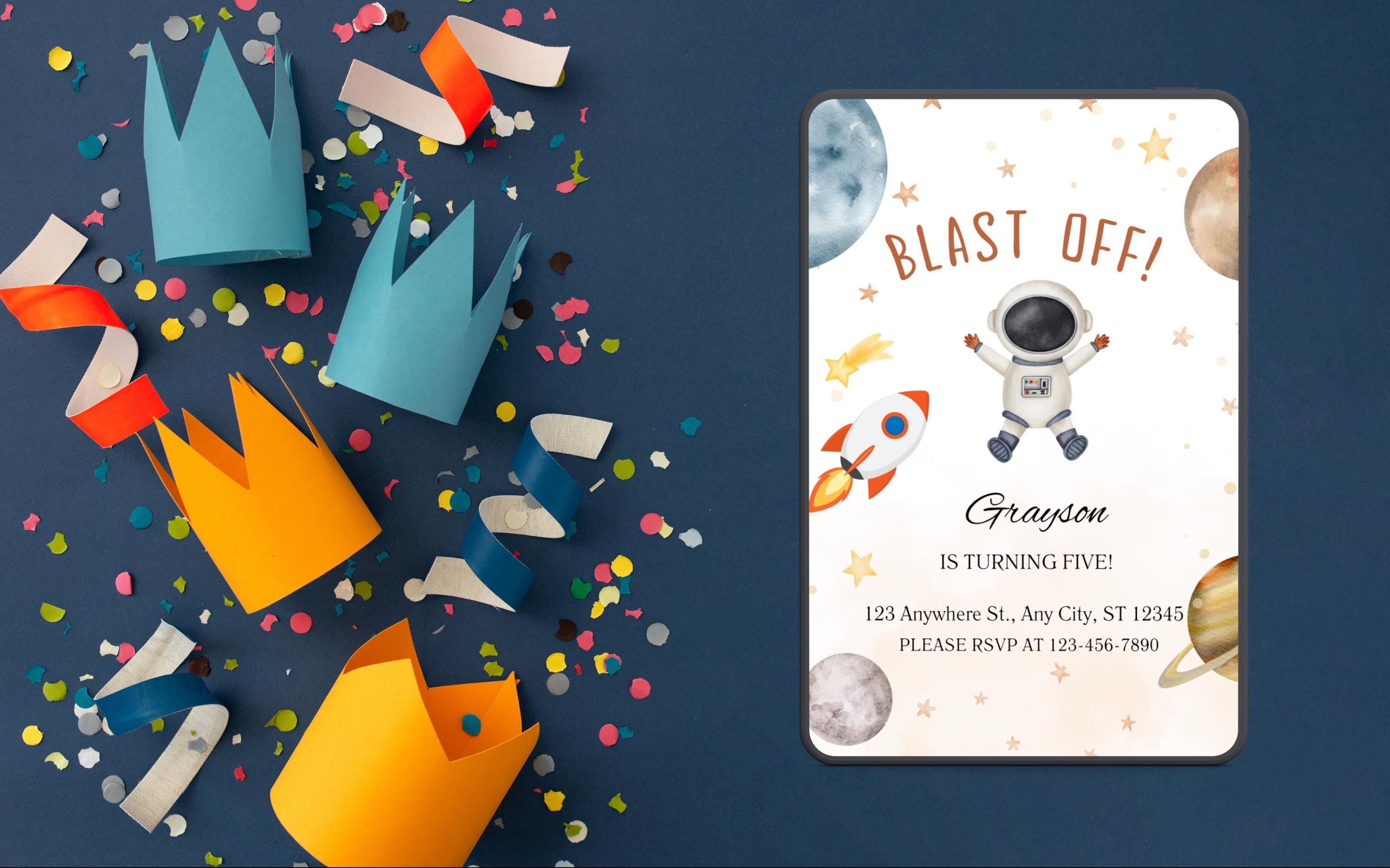Blast off Birthday Invitation | Outer Space Astronaut Party Template ...