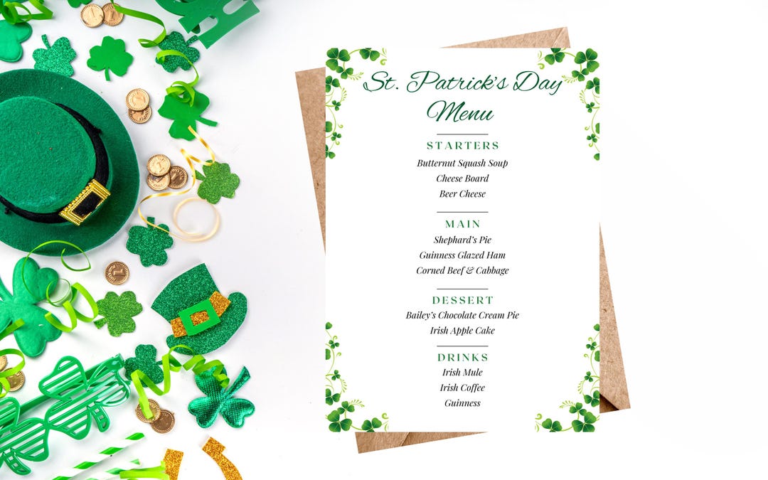 Shamrock Menu Canva Template - Minimalist Design for St. Patrick's Day ...