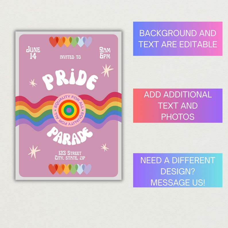 Editable Pride Parade Invitation Template | Rainbow LGBTQ+ Event Flyer ...