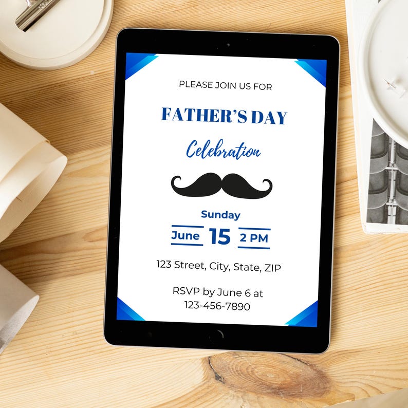 Editable Father's Day Invitation Template | Blue & Black Mustache ...