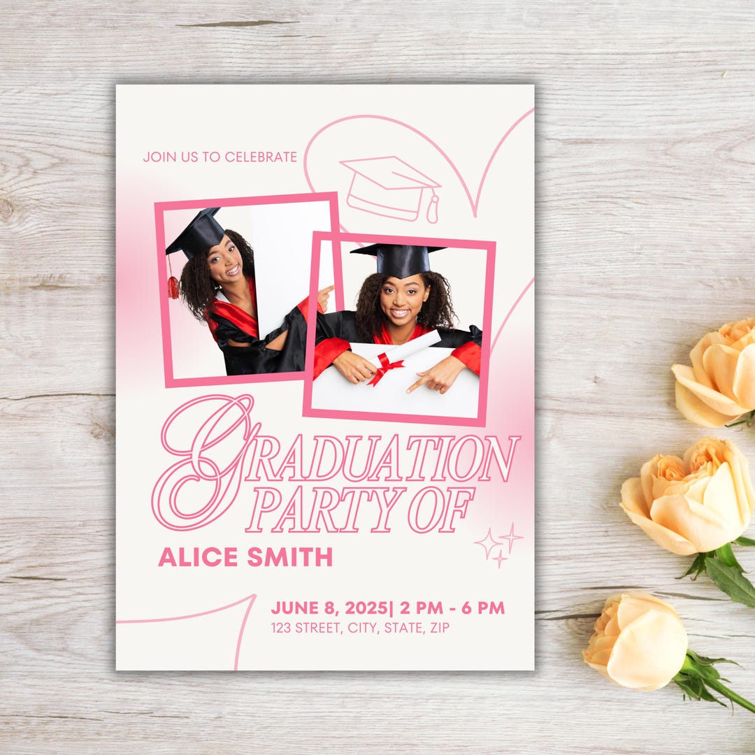 Editable Graduation Party Invitation Template – Photo Collage Digital ...