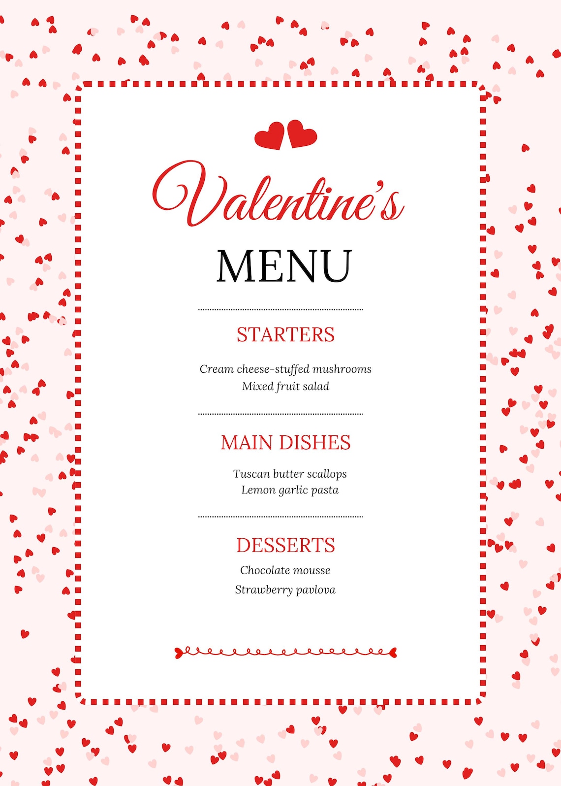 Editable Valentine's Day Menu Template, Printable Romantic Menu Card ...