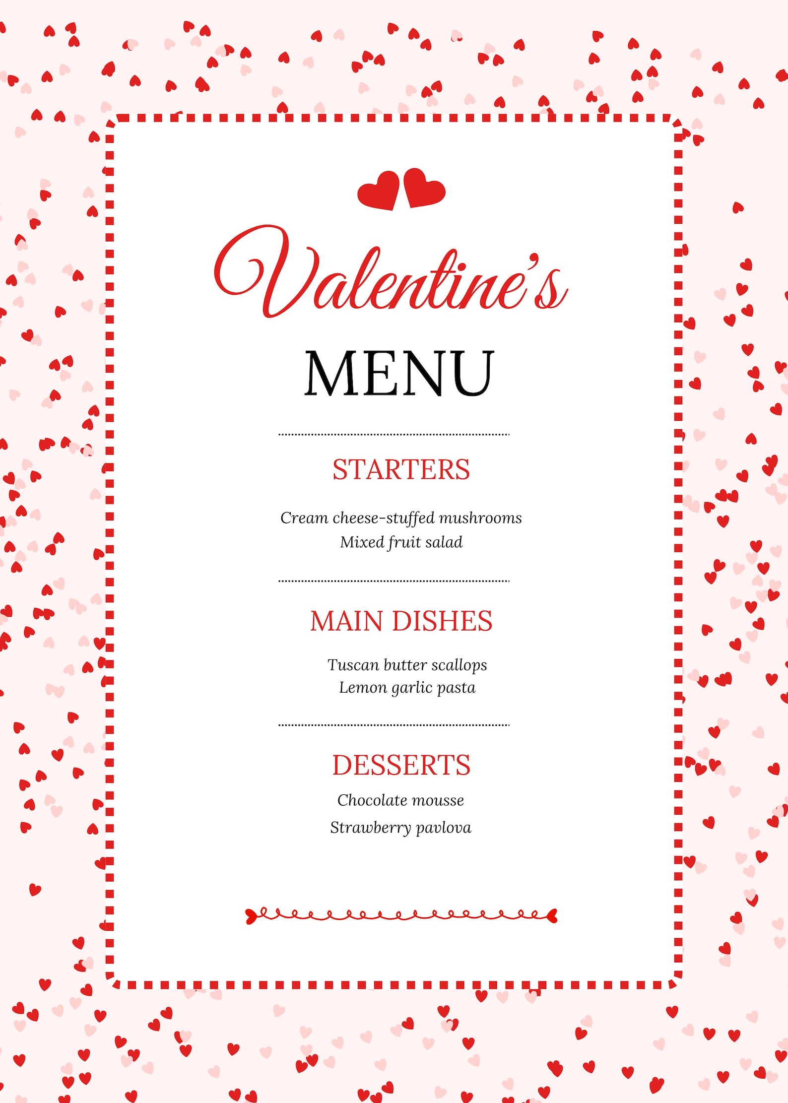 Editable Valentine's Day Menu Template, Printable Romantic Menu Card ...