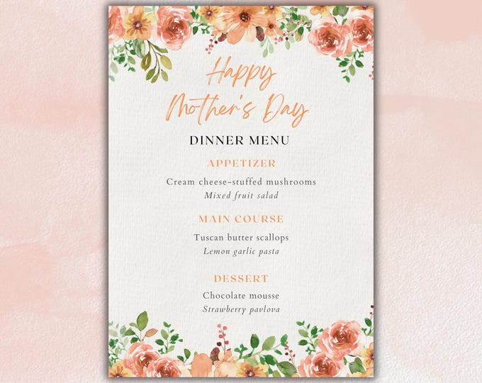 Mother's Day Brunch Menu | Pink Floral Canva Template | Editable Mother ...