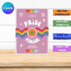 Editable Pride Parade Invitation Template | Rainbow LGBTQ+ Event Flyer ...