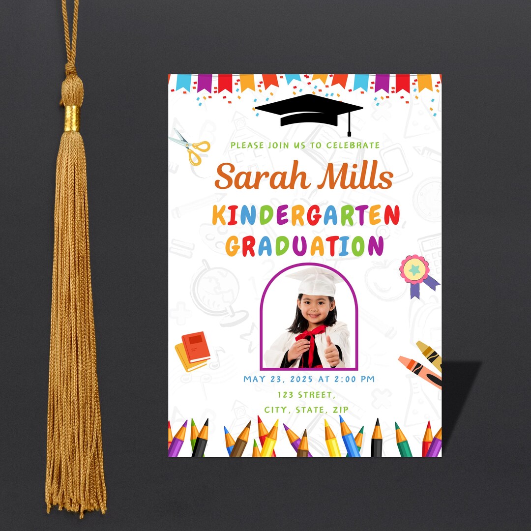 Editable Kindergarten Graduation Invitation Template | Printable Party ...