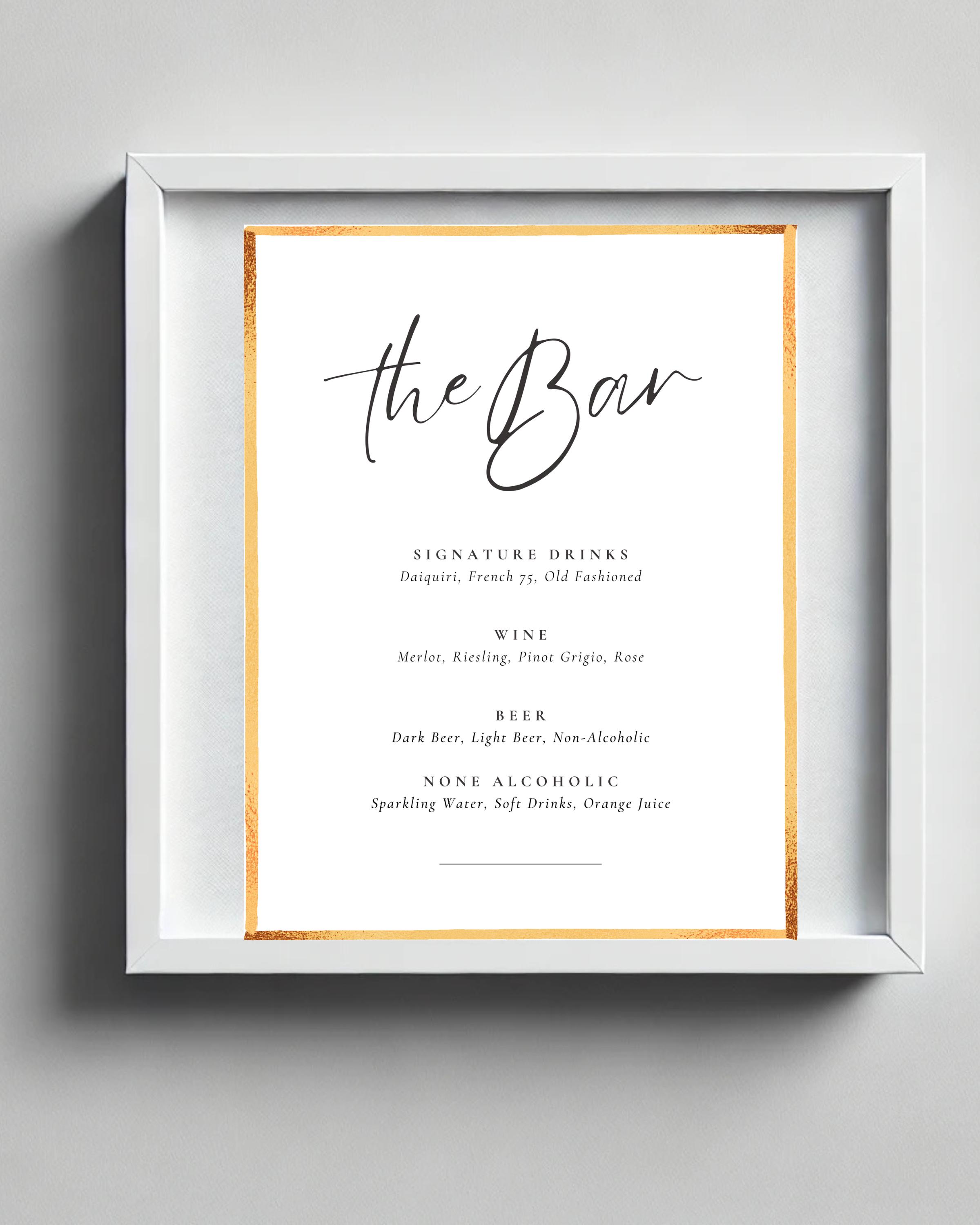 Bar Menu Template, Drink Sign, Modern Minimalist Beverage Menu ...
