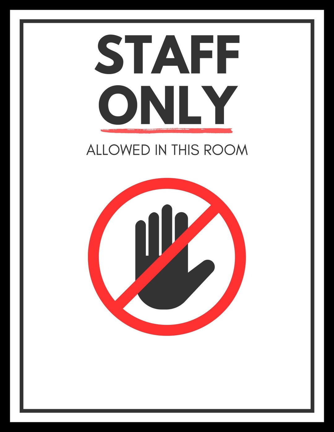 Printable Staff Only Sign Instant Download PDF A4 & US Letter Sizes ...