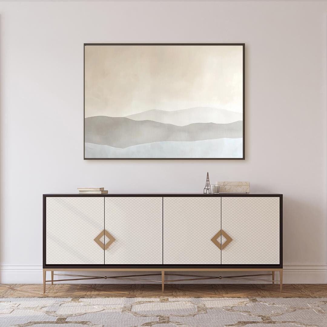 Cream Colored Abstract Landscape Art Painting – Minimalist Modern Wall ...