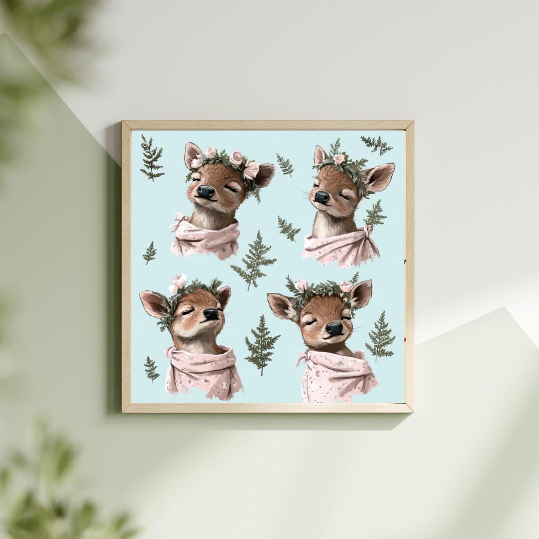 Cute Baby Deer Portraits, Woodland Animals Wall Art Print, Forest Decor ...
