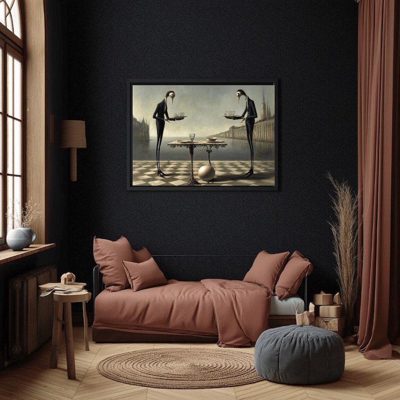 The Waiters | Framed Surrealist Weird Wall Art Painting 24" X 18" Odd ...