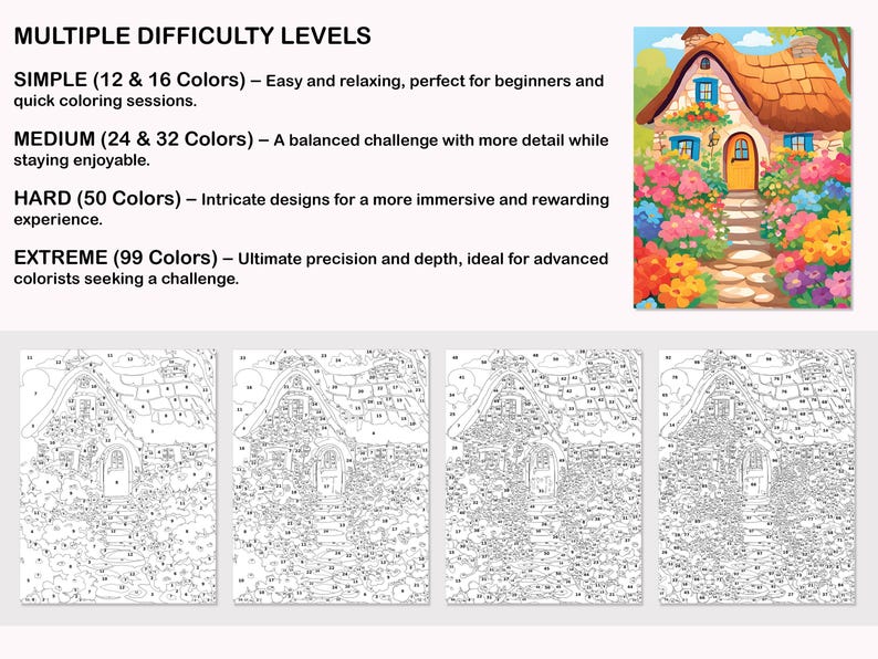 Cottage House Color by Number, Procreate Adults Coloring Book (PDF, SVG ...