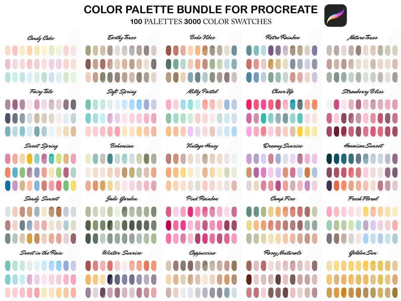 Procreate Color Palette Bundle, Color Swatches Pack, Procreate Color ...